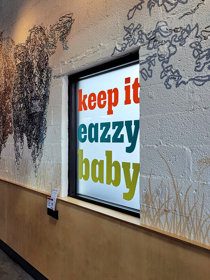 Wall art that speaks truth: "keep it eazzy baby" is exactly what happens to your stress levels after biting into one of these burgers.