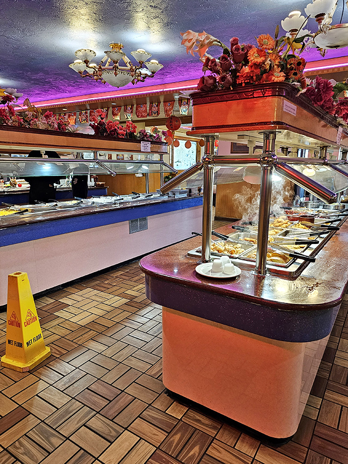 The buffet islands stand ready for exploration, their steam-clouded offerings promising discoveries that will have you planning your next visit.