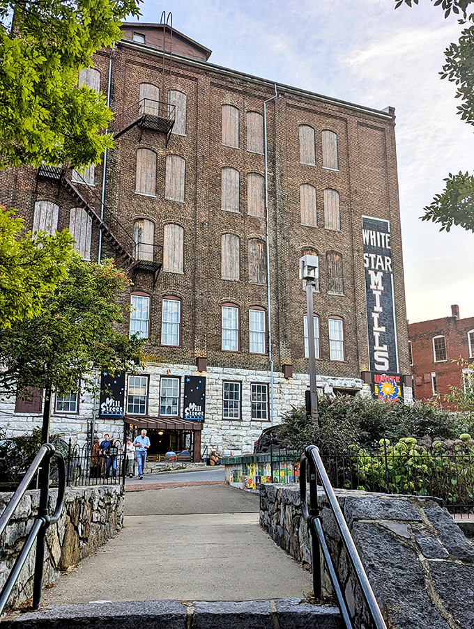 The White Star Mill's imposing brick presence reminds us that industrial spaces make the coolest modern hangouts. Yesterday's flour mill, today's memory-making destination.