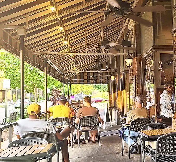 The covered patio offers prime people-watching real estate while you contemplate your next burger adventure. Indiana weather doesn't stand a chance against burger determination.