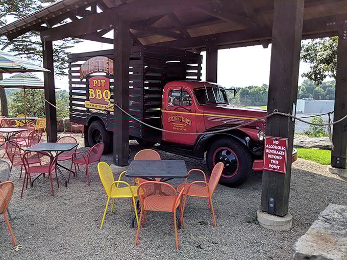 The outdoor seating area&mdash;where fresh air enhances flavor and the Pennsylvania landscape serves as the perfect backdrop for barbecue bliss. 