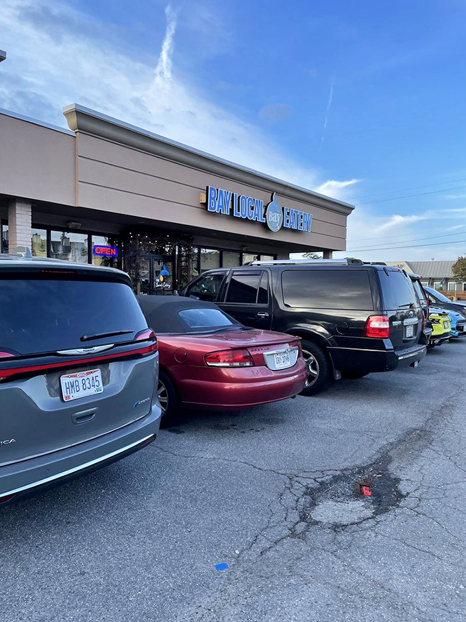 The packed parking lot tells the story &ndash; Bay Local isn't just a restaurant, it's a destination. Some of these cars probably drove from Richmond for those grits.