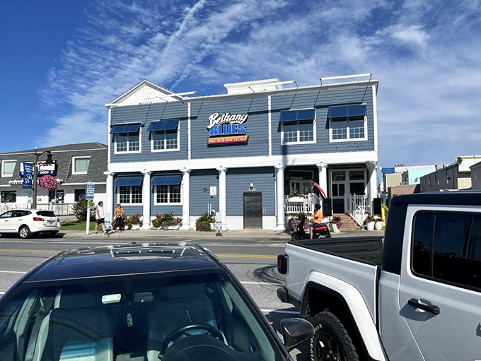 From the street, Bethany Blues stands as a monument to smoked meat excellence&mdash;a blue-trimmed promise that inside awaits some of Delaware's finest barbecue treasures.