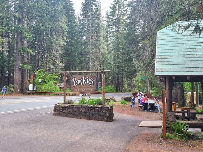 The welcoming exterior promises woodland charm and pie excellence&mdash;a promise Beckie's has been keeping for generations of hungry travelers.