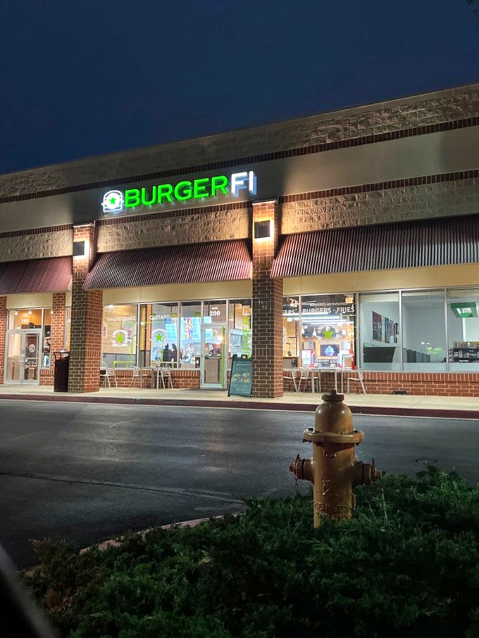 As night falls, BurgerFi's glowing sign becomes a beacon for the hungry&mdash;a green light of gastronomy guiding you to burger fulfillment.