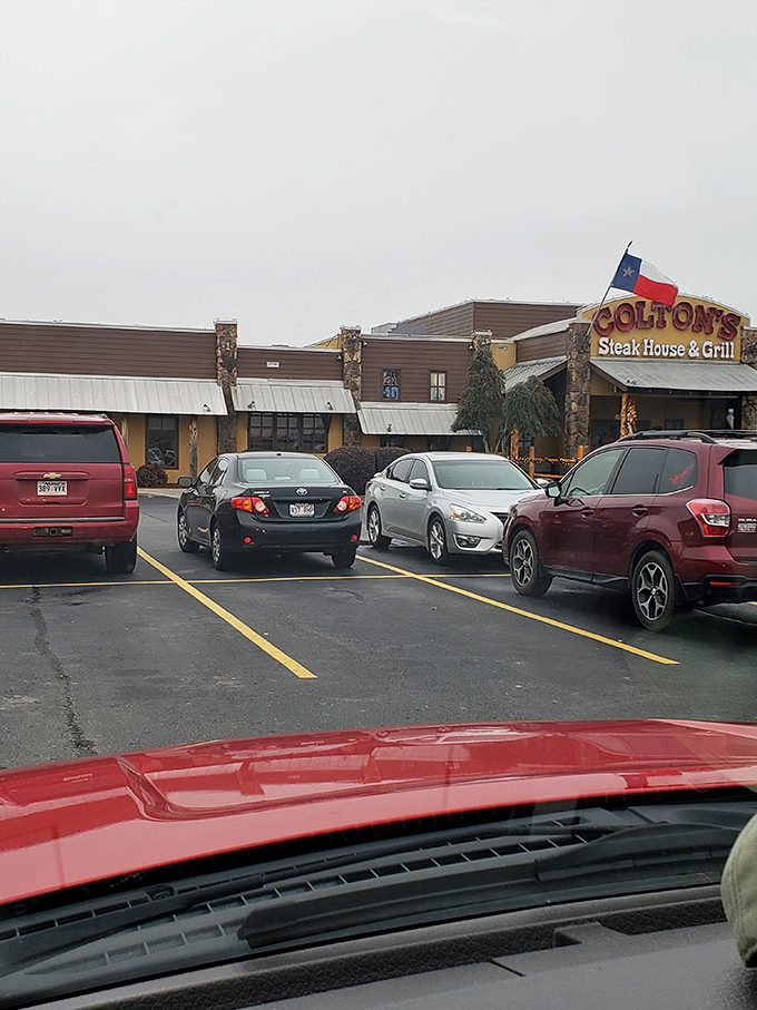 Even from the parking lot, Colton's promises a respite from the ordinary. That Texas flag says, "We take our meat seriously."