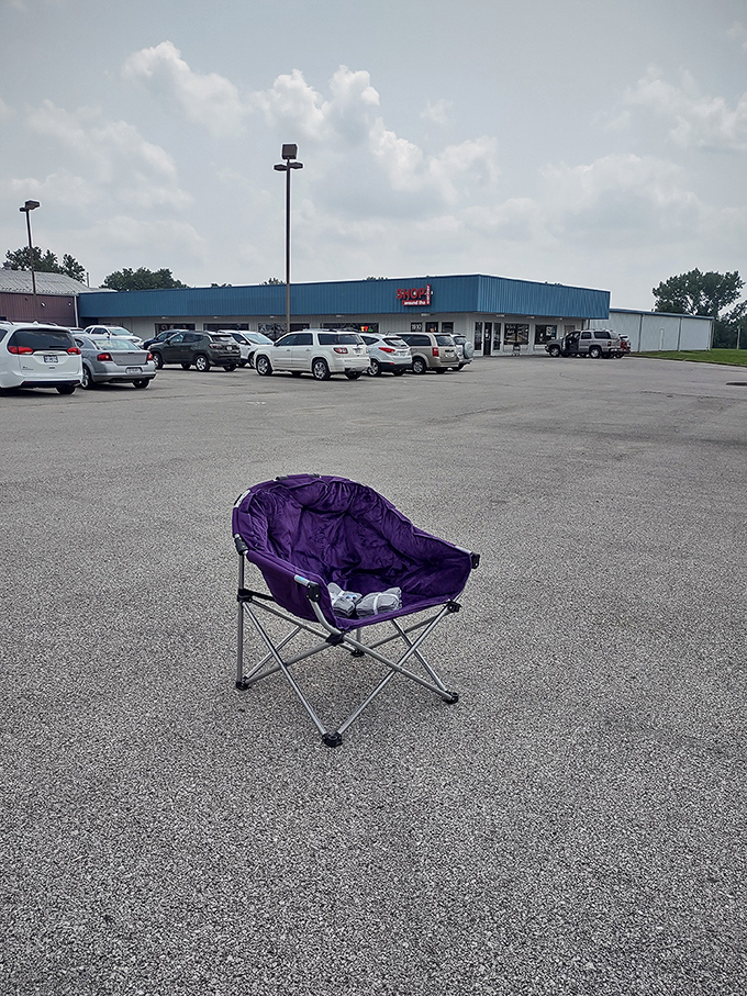 Even the parking lot offers surprises &ndash; perhaps this purple camping chair is previewing its next adventure with a new family.