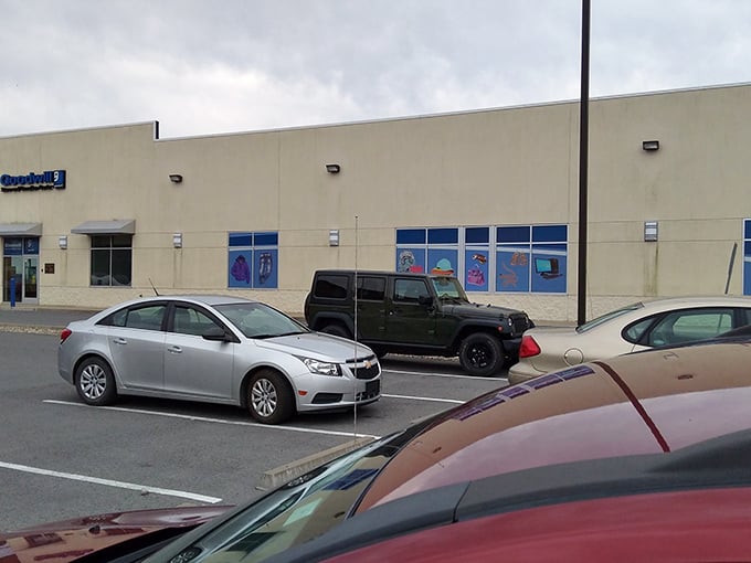 The parking lot fills early on sale days. Those West Virginia license plates tell the story—people really do drive from all over!