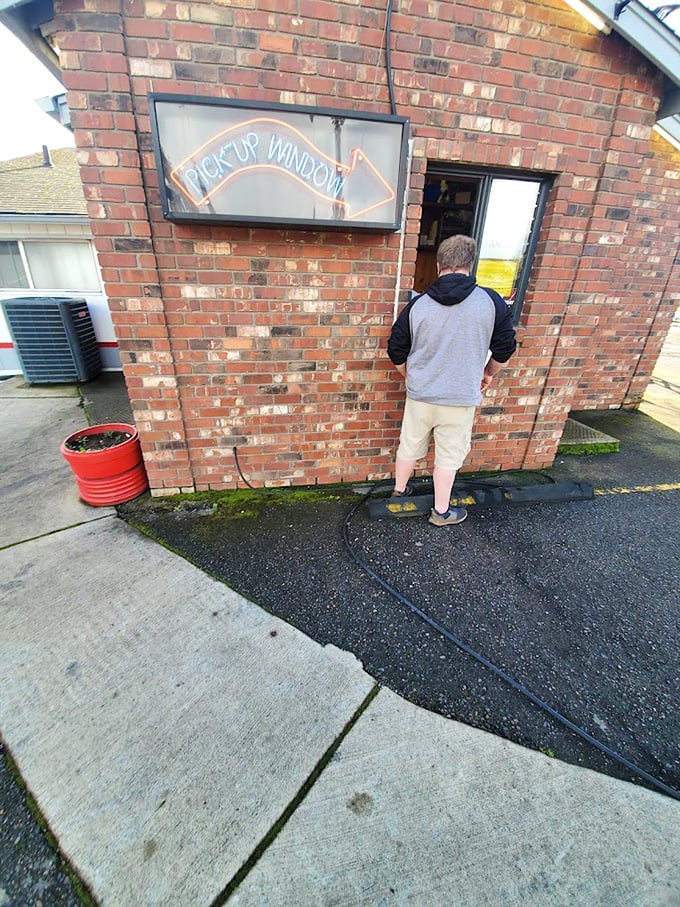 The exterior's humble white building with red trim doesn't need fancy architecture &ndash; the burgers inside do all the talking.