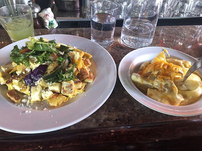 These potatoes con queso aren't just comfort food&mdash;they're therapy in a bowl. The side of soup makes this lunch feel like a warm hug from someone who really gets you.