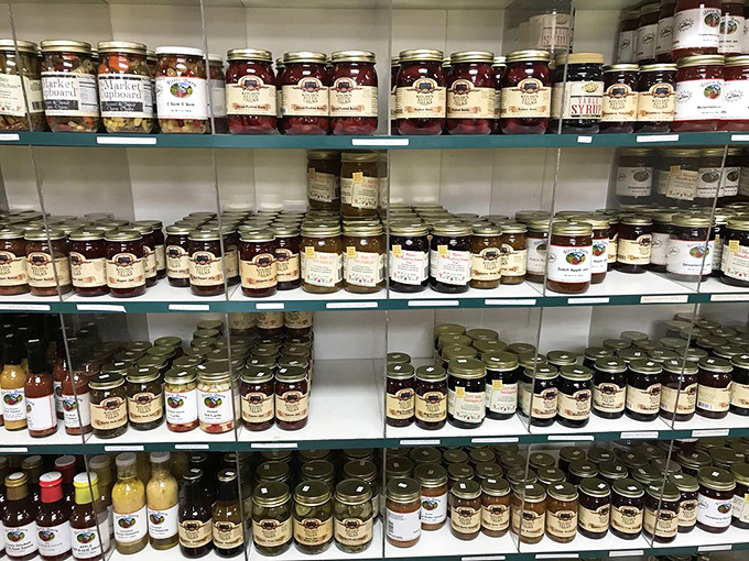 Jars of jams, jellies, and preserves line the shelves like edible jewels, each one promising to bring Pennsylvania Dutch flavors home.