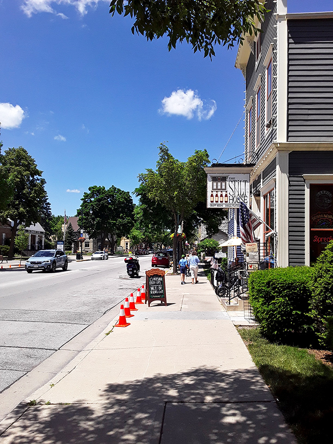Cedarburg's main street doesn't just preserve history—it celebrates it with every hanging flower basket, park bench, and locally-owned storefront.