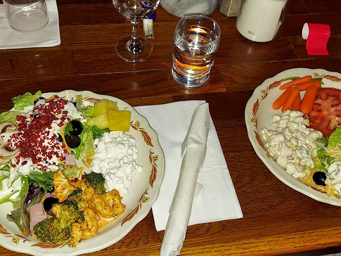 The salad plates offer a colorful prelude to the meat symphony to follow &ndash; because even carnivores occasionally need something green.