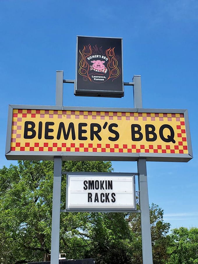 The sign that's launched a thousand road trips. "Smokin Racks" isn't just a statement&mdash;it's a promise that Biemer's keeps every single day.