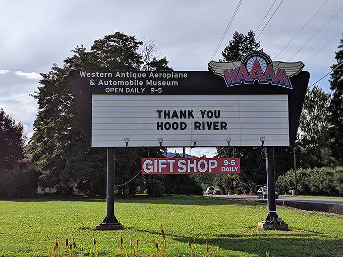 The museum's roadside sign stands as a beacon for travelers, promising mechanical marvels that bridge the gap between yesterday and today.