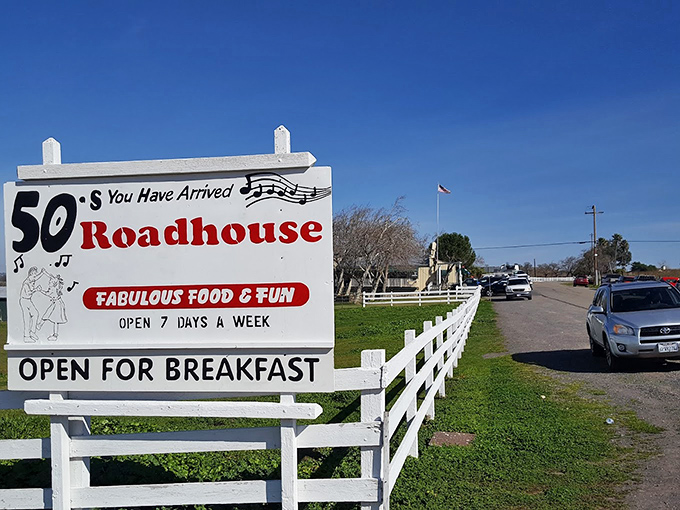 The roadside sign promises exactly what awaits inside&mdash;"Fabulous Food & Fun" with a musical note that sets the tone for your entire visit.
