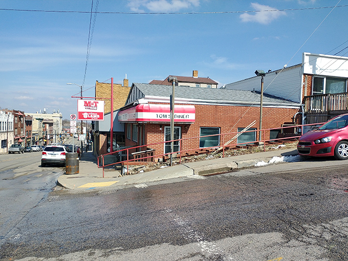 From the street, Mike & Tony's stands as a beacon of hope for hungry travelers navigating Pittsburgh's hills and one-way streets.