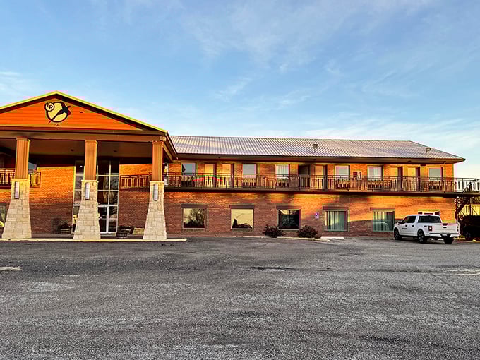The Lodge at Russell combines brick-solid Midwestern architecture with just enough Western flair to remind you you're in cowboy country.