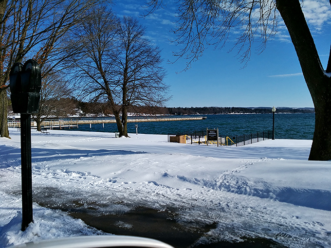 Winter transforms the lakefront into a serene snow globe scene. Even under ice and snow, Skaneateles maintains its postcard-perfect charm year-round.