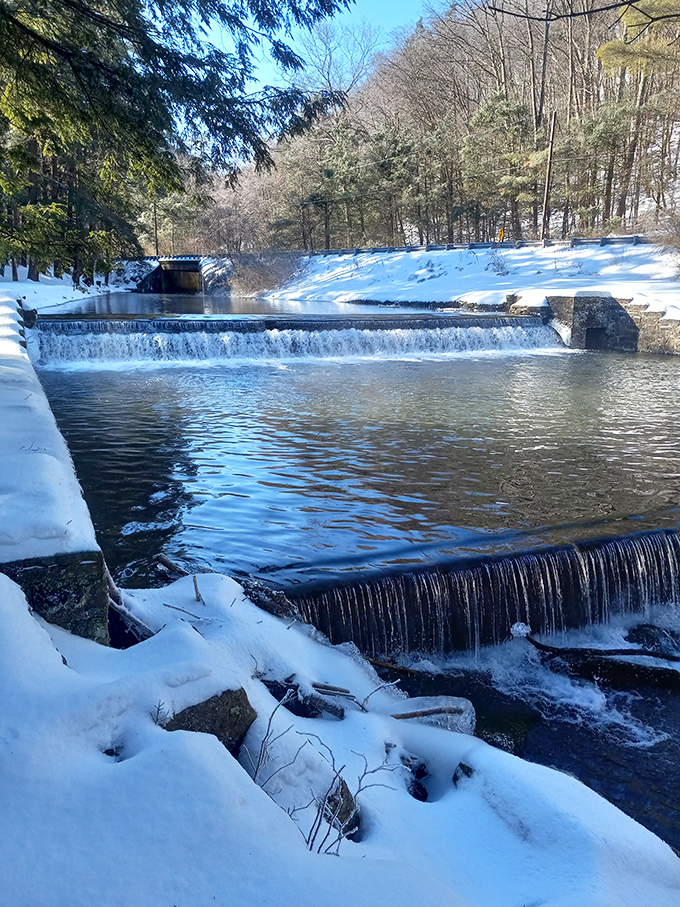Winter transforms Ravensburg's waterfall into a scene worthy of a holiday card&mdash;minus the cheesy family photo and ugly sweaters.