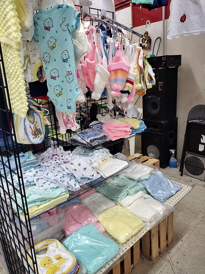 Baby clothes in cotton-candy colors wait patiently for new arrivals, proving that even the smallest Oregonians deserve stylish bargains.