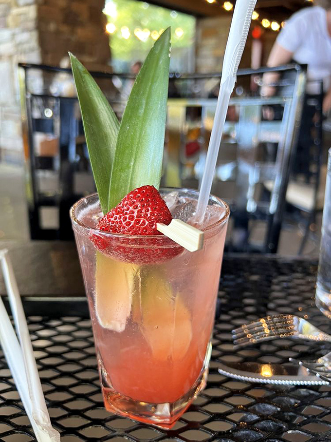 Not just a drink, but a tropical vacation in a glass&mdash;complete with strawberry passenger and pineapple leaf captain's hat.