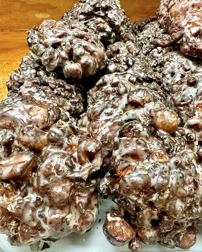 These beautiful fritters showcase the exquisite chaos of handmade pastry &ndash; no two identical, each one a unique masterpiece of sweet, glazed perfection.