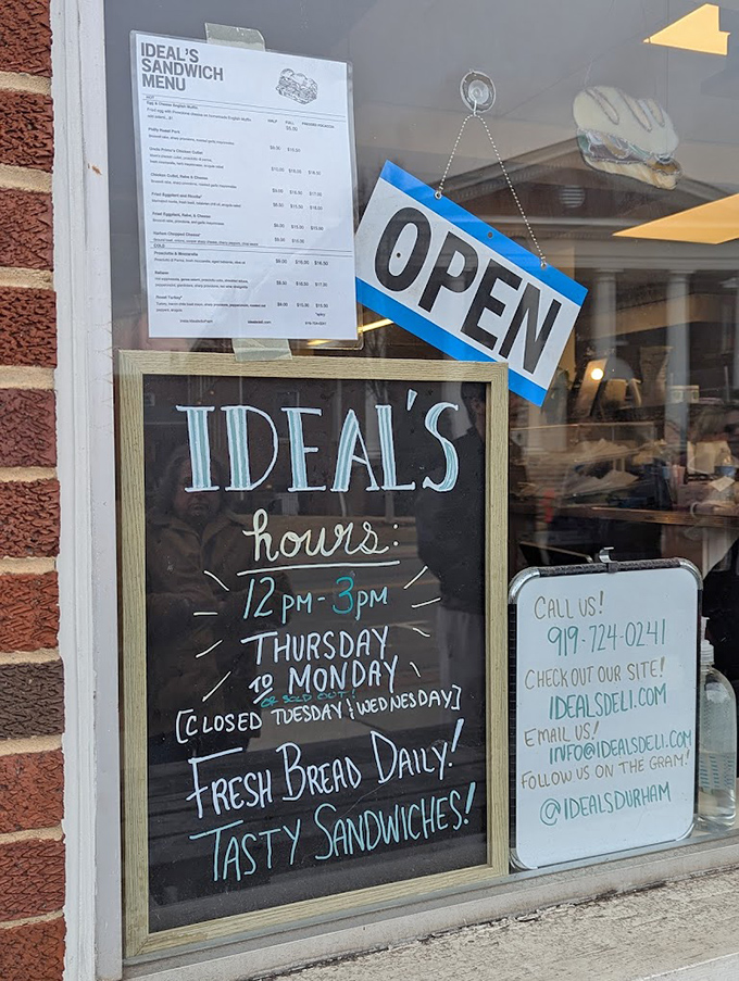 The chalkboard announces the sacred hours when sandwich dreams come true. "Fresh Bread Daily" might be the three most beautiful words in the English language.