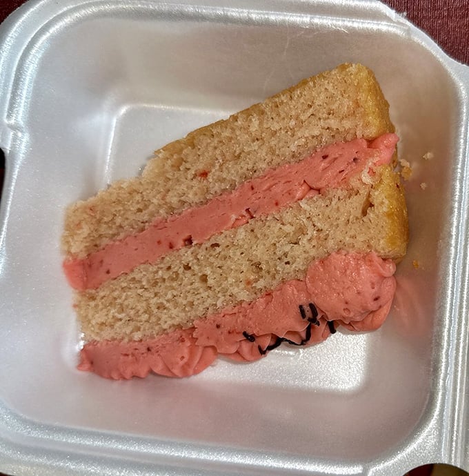 Strawberry cake that doesn't need a birthday as an excuse. The kind of dessert that makes you consider ordering a second slice first.