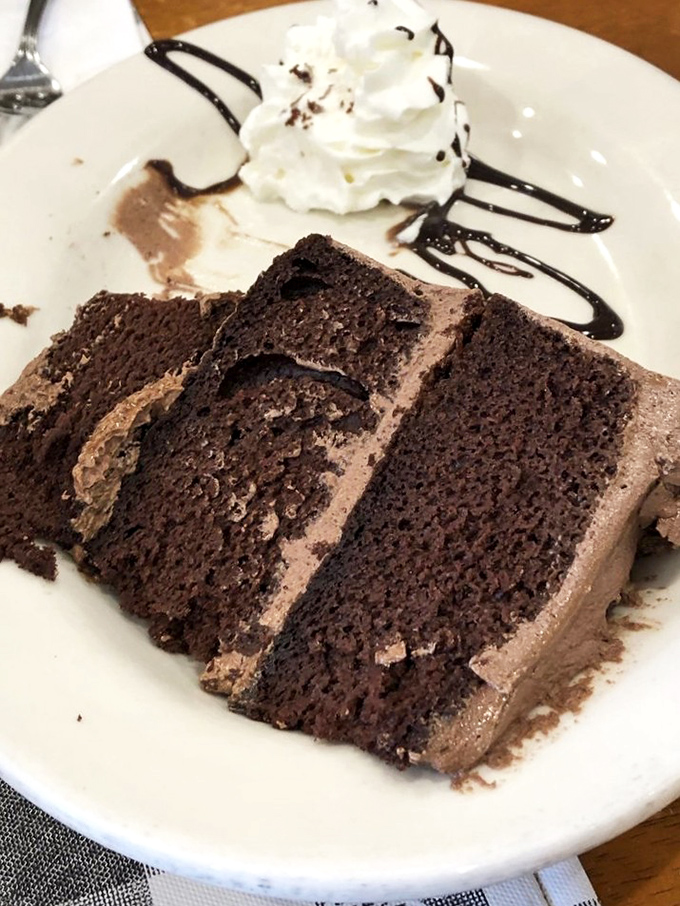 Chocolate cake so moist and rich it should come with its own tax bracket. Three layers of proof that happiness is still affordable.
