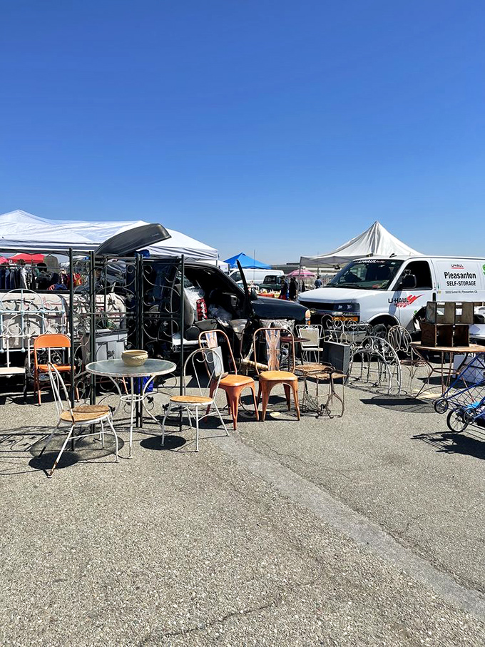 The outdoor furniture section: where mid-century bistro meets industrial chic, and your patio's glow-up is just a haggle away.