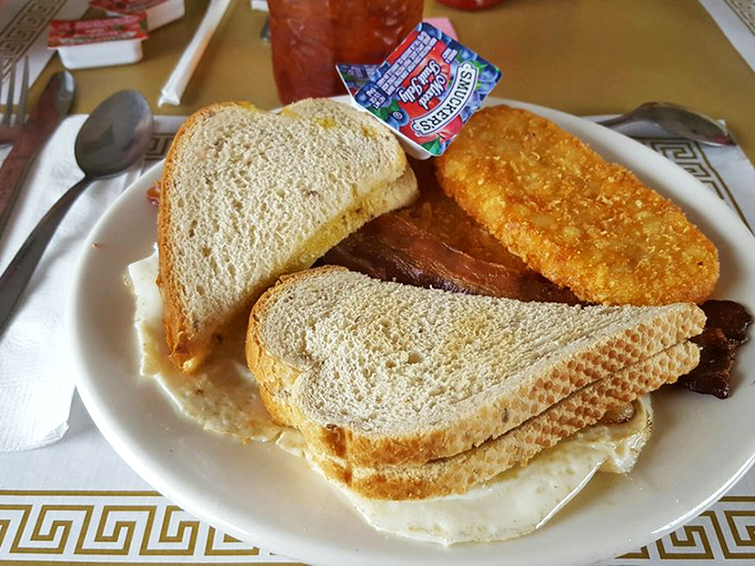 The classic American breakfast in its natural habitat &ndash; where a vintage truck stands guard outside, protecting the traditions of proper diner food.
