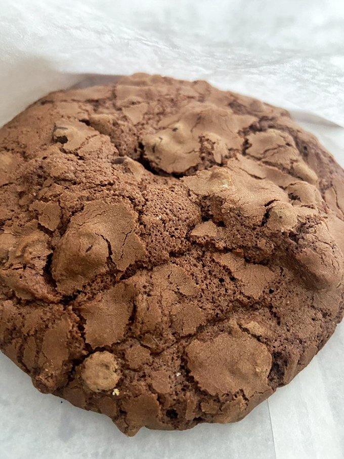 This chocolate cookie with its crackly top and fudgy interior isn't playing games. It's the kind that makes you close your eyes on the first bite.