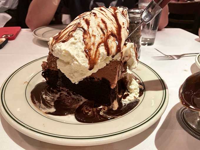 The Everest of desserts! This chocolate mountain, topped with vanilla ice cream and drizzled with sauce, is worth every sweet, indulgent bite.
