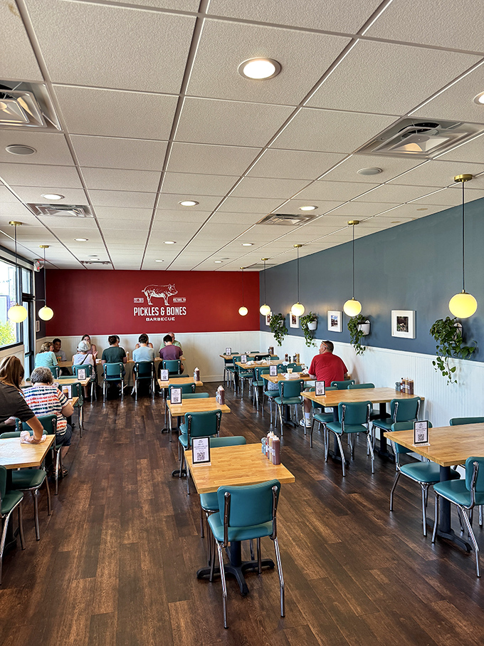 The dining room in action&mdash;where strangers become temporary family, united by the universal language of exceptional barbecue.