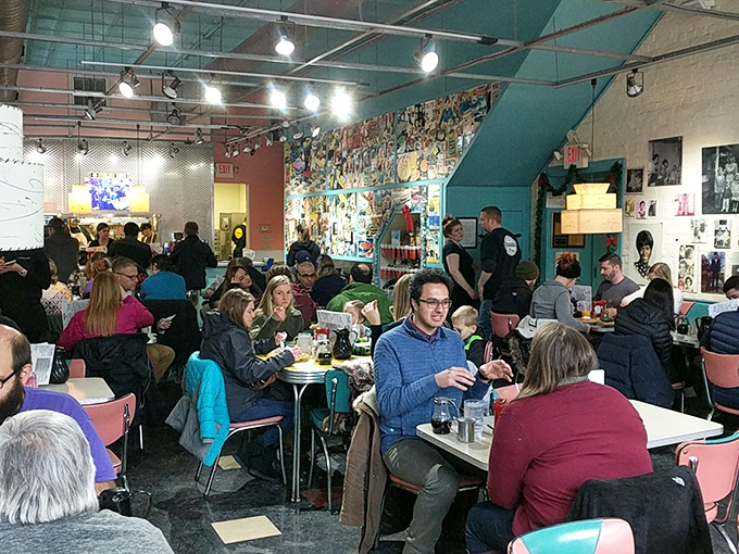 The bustling heart of Pamela's where strangers become friends united by the universal language of "pass the syrup, please."