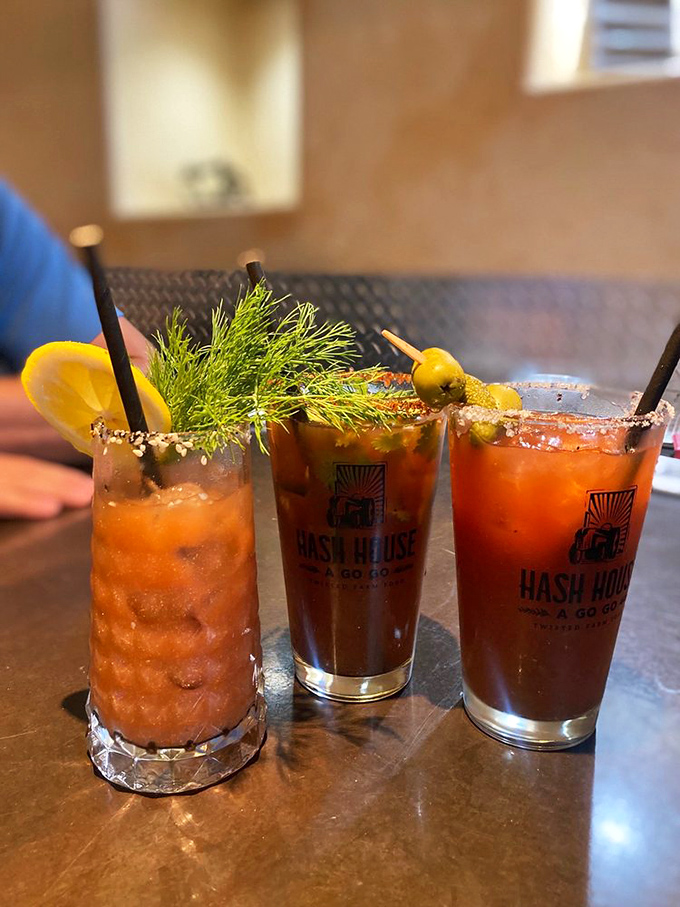 Bloody Marys that double as appetizers. The rosemary sprig isn't garnish&mdash;it's a small tree growing from the garden of deliciousness.