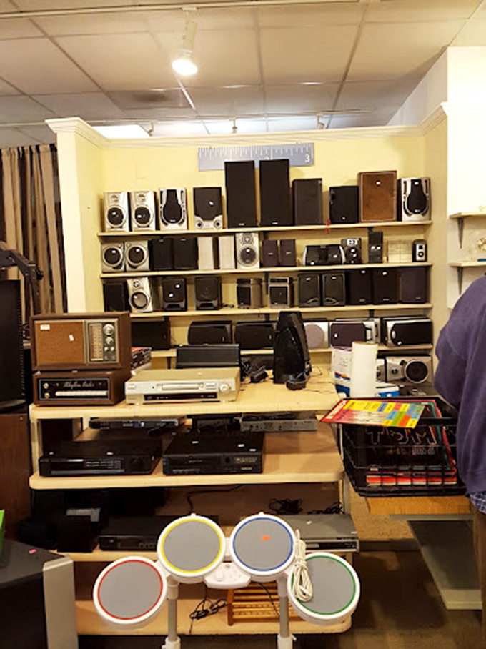 Audio enthusiasts rejoice at the wall of vintage speakers and stereo equipment&mdash;proof that sometimes older technology just sounds better. 