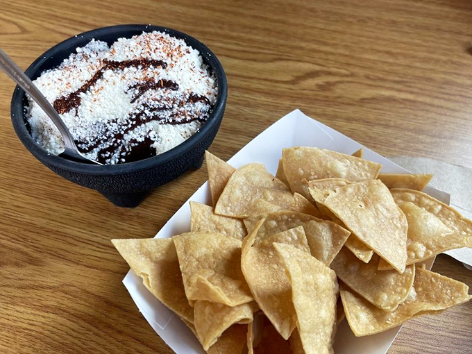 The humble chip and dip elevated to art form&mdash;crispy triangles of corn waiting to dive into that creamy, dreamy bowl of goodness.