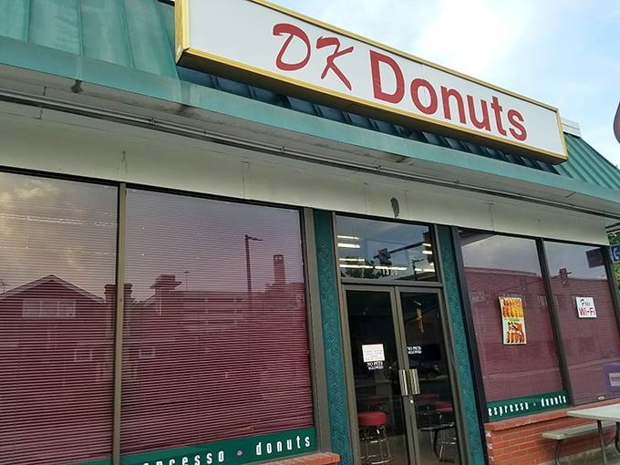 The entrance promises no frills, just fulfillment—a doorway to a simpler time when happiness cost less than a cup of coffee.