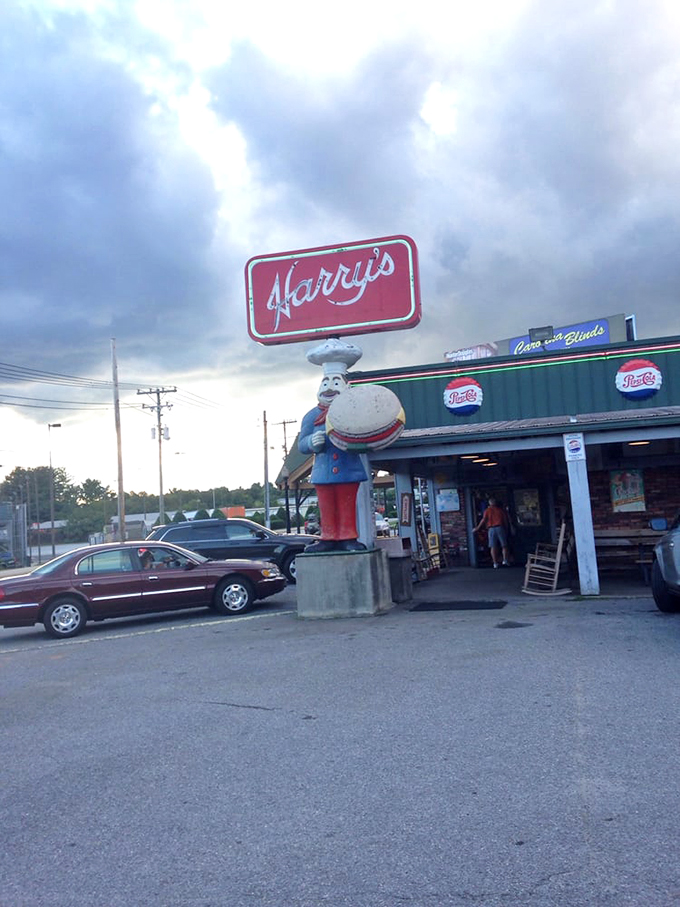 Harry's iconic sign and chef statue welcome visitors with the promise of comfort food classics and small-town charm that big city restaurants can only imitate.