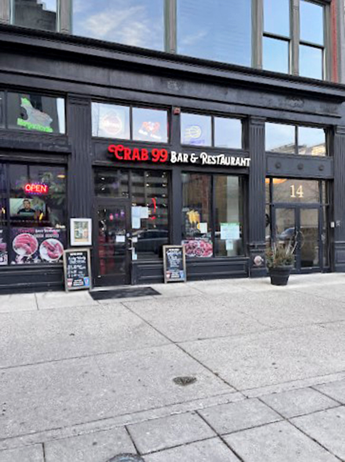 The daytime face of Crab 99 shows its downtown character&mdash;an unassuming exterior that keeps the seafood secrets within, waiting to be discovered.