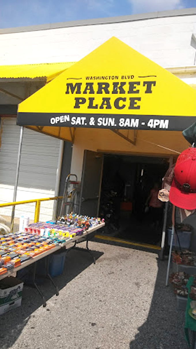The yellow beacon of bargain hunting! This entrance has witnessed countless shoppers entering with empty hands and exiting with full carts.
