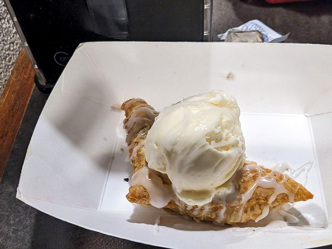 A fried pie with ice cream that makes you question why anyone would ever choose vegetables for dessert.