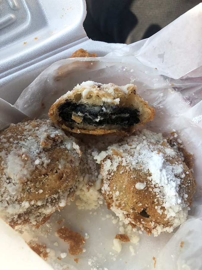 Deep-fried Oreos dusted with powdered sugar&mdash;where cookie meets donut in a dessert marriage made in Delaware heaven.