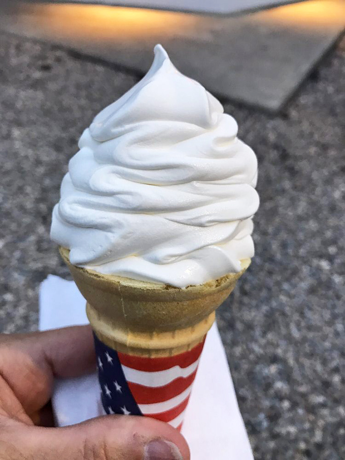 The perfect finale: soft-serve ice cream in a cone wrapped in patriotism. The ideal cool-down after a warm seafood feast.