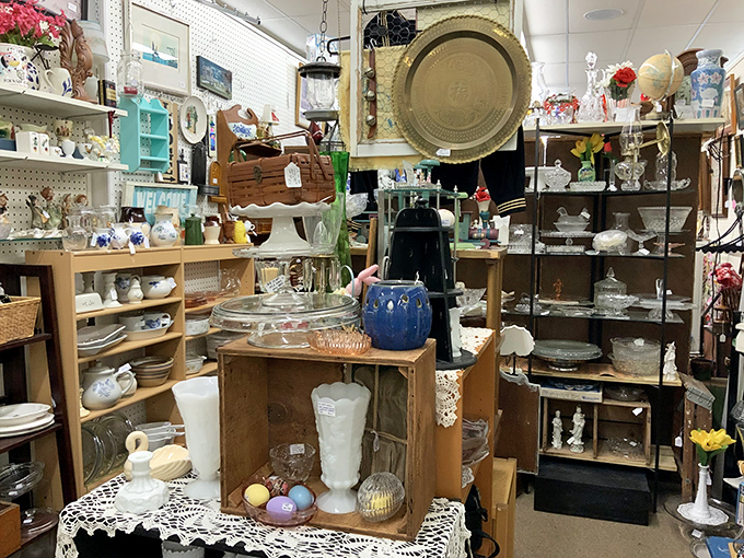 A wonderland of porcelain, glass, and memories. Every shelf holds someone's "I had that exact same figurine!" moment waiting to happen.