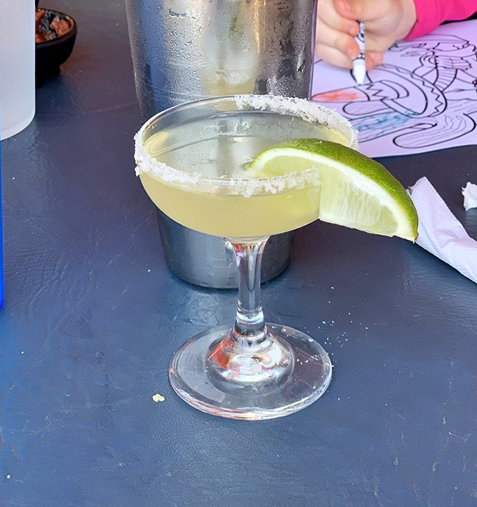 A properly made margarita with the perfect salt rim&mdash;because sometimes the liquid part of lunch deserves as much attention as the solid.