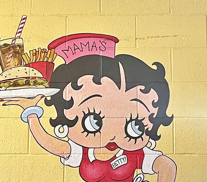 Betty Boop serves up diner charm on the wall, a retro mascot watching over your breakfast adventures with a wink.