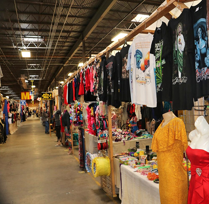 The grand corridor of commerce stretches into the distance, a bazaar of t-shirts, mannequins, and infinite retail possibilities.